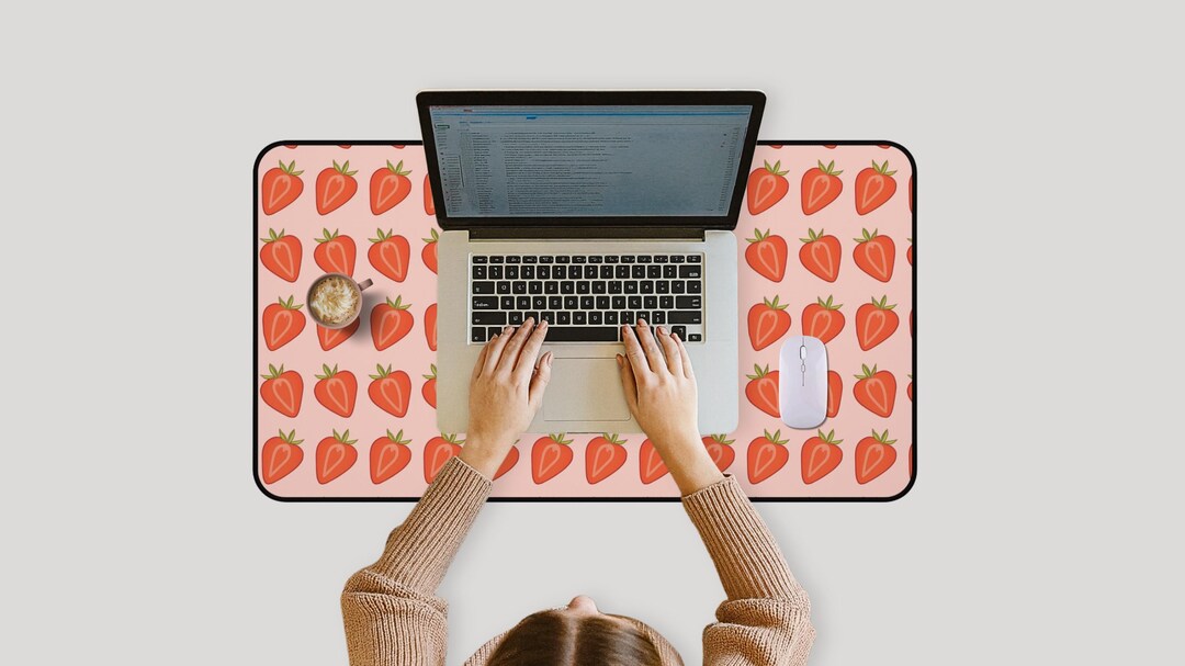 Strawberry Picking: Strawberry Pattern Desk Mat, Cute Office Decor ...