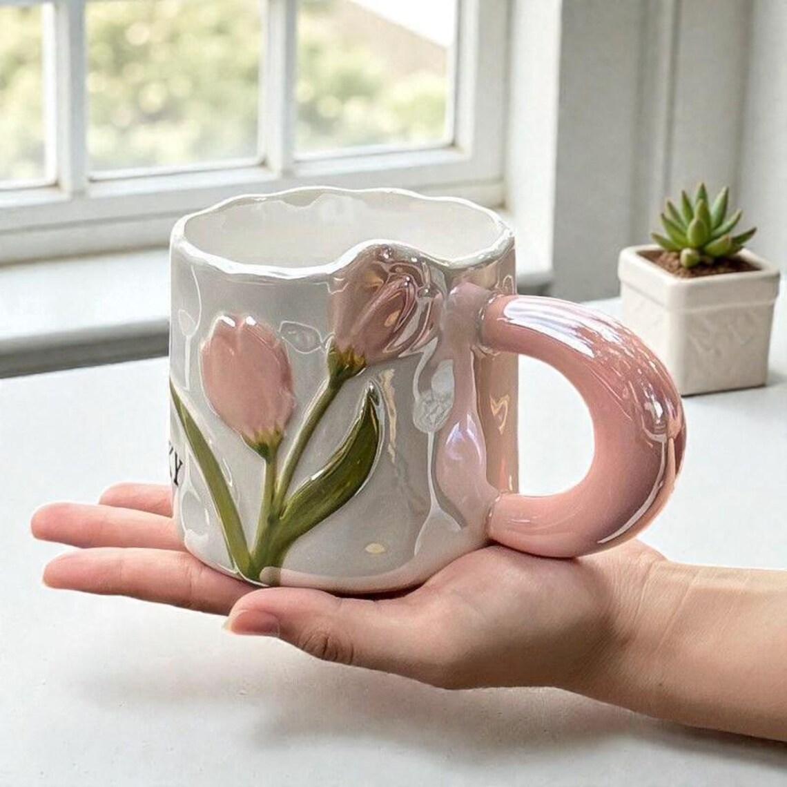 Hand Painted 3D Tulip & Rose Ceramic Mug, Floral Coffee Cup for Best ...
