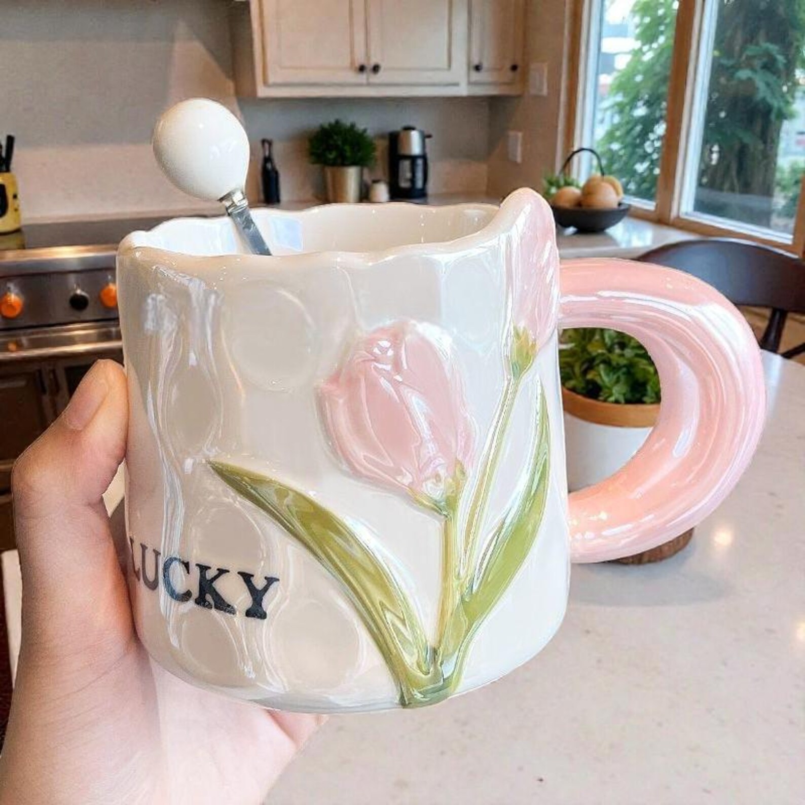 Hand Painted 3D Tulip & Rose Ceramic Mug, Floral Coffee Cup for Best ...