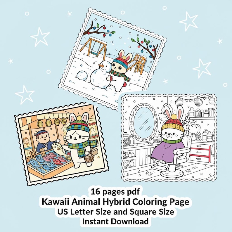 Kawaii Animal Hybrid Coloring Pages, Chunky Line Art (PDF Bundle) - Etsy
