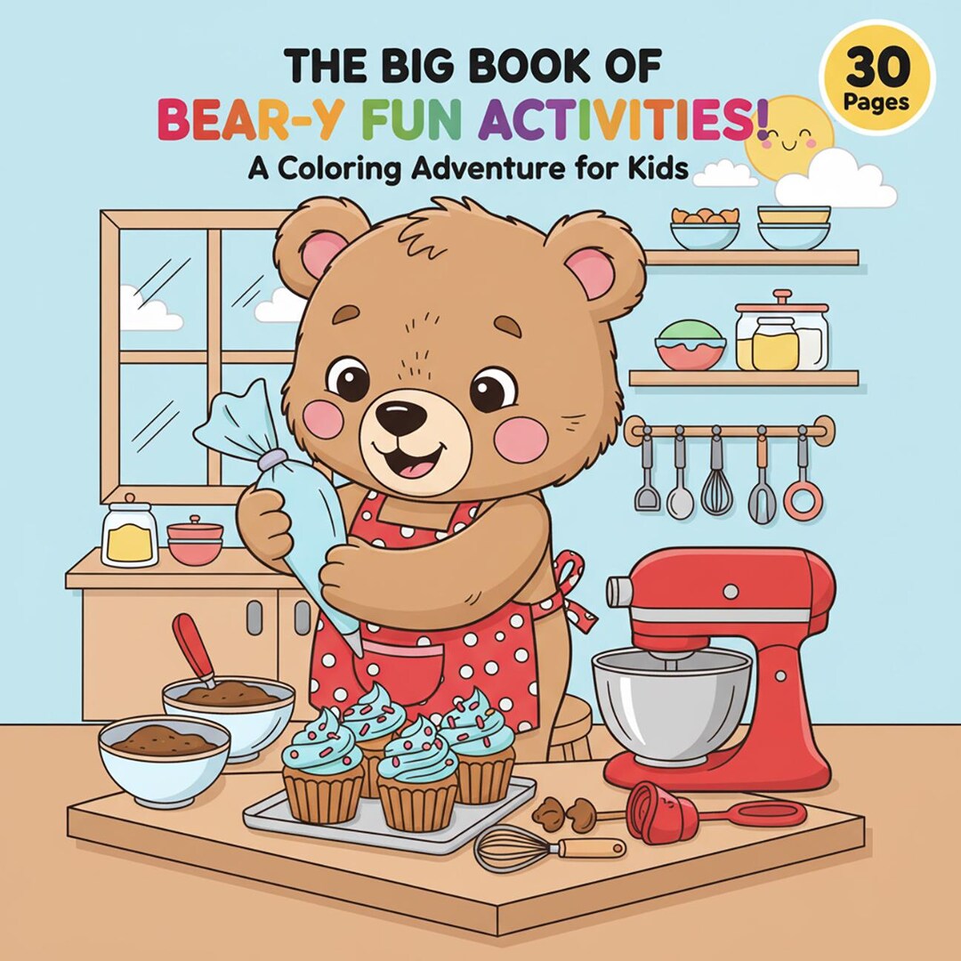 Cozy Bear Coloring Book: 30 Kids Activity Pages Printable (PDF Pattern ...