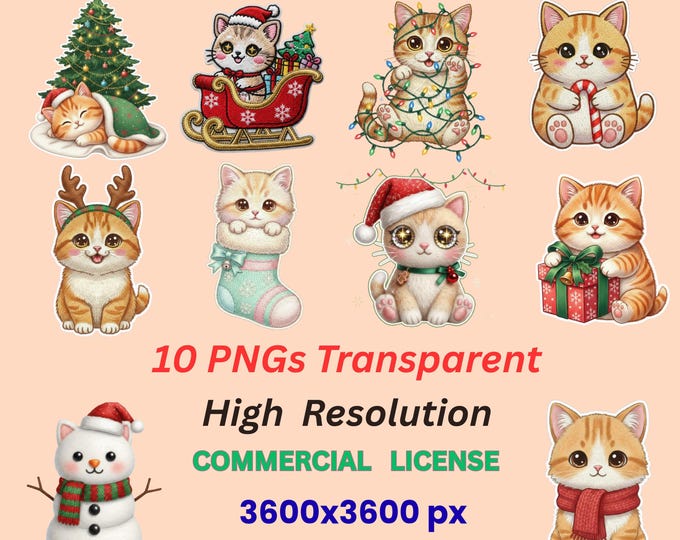 Kawaii Winter Cat Clipart Bundle | 20 Christmas Kitty Pngs | Cute ...