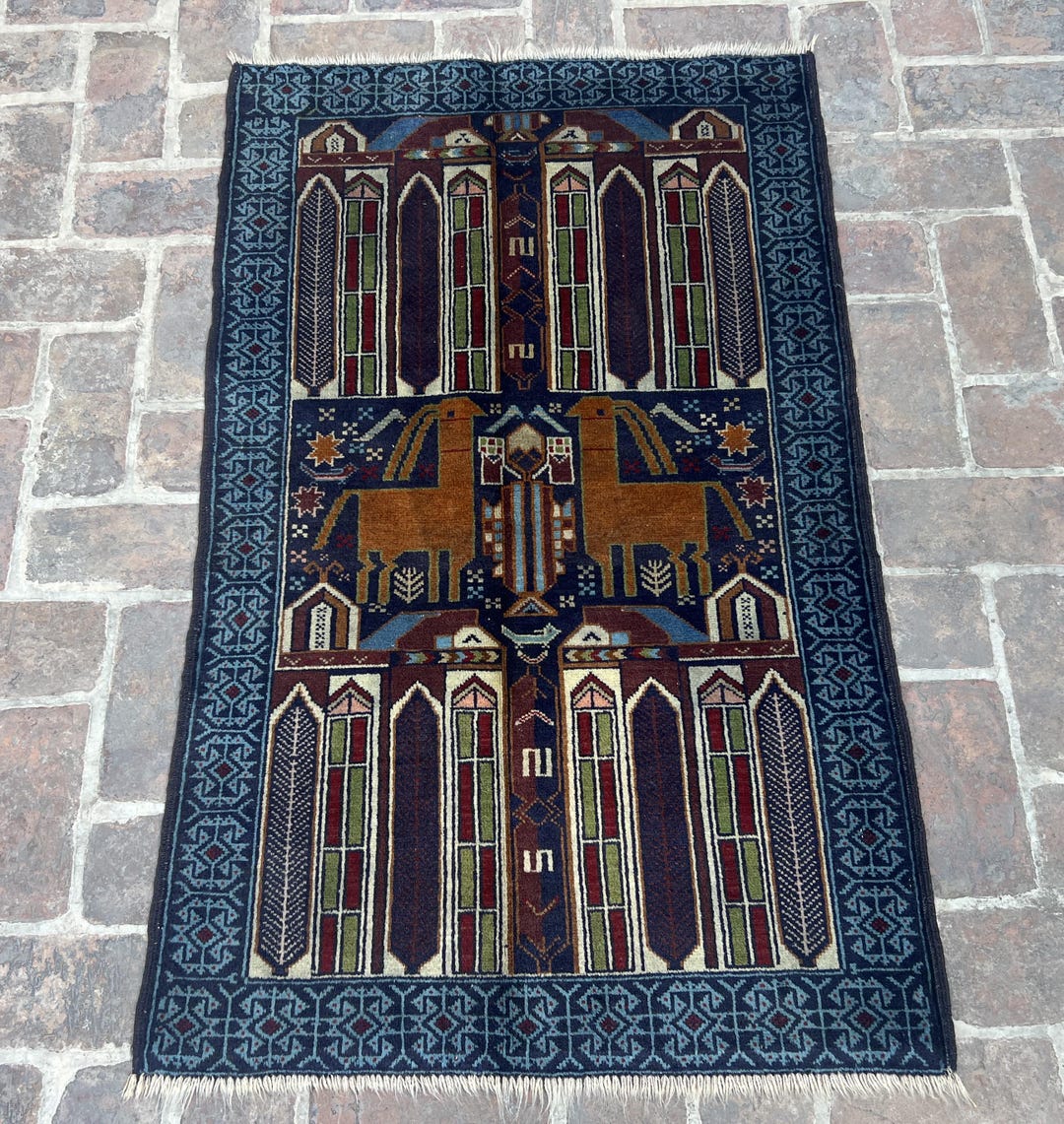 Afghan Baluchi Pictorial 3x5 Area Rug, Hand Knotted Wool, Tribal Design ...