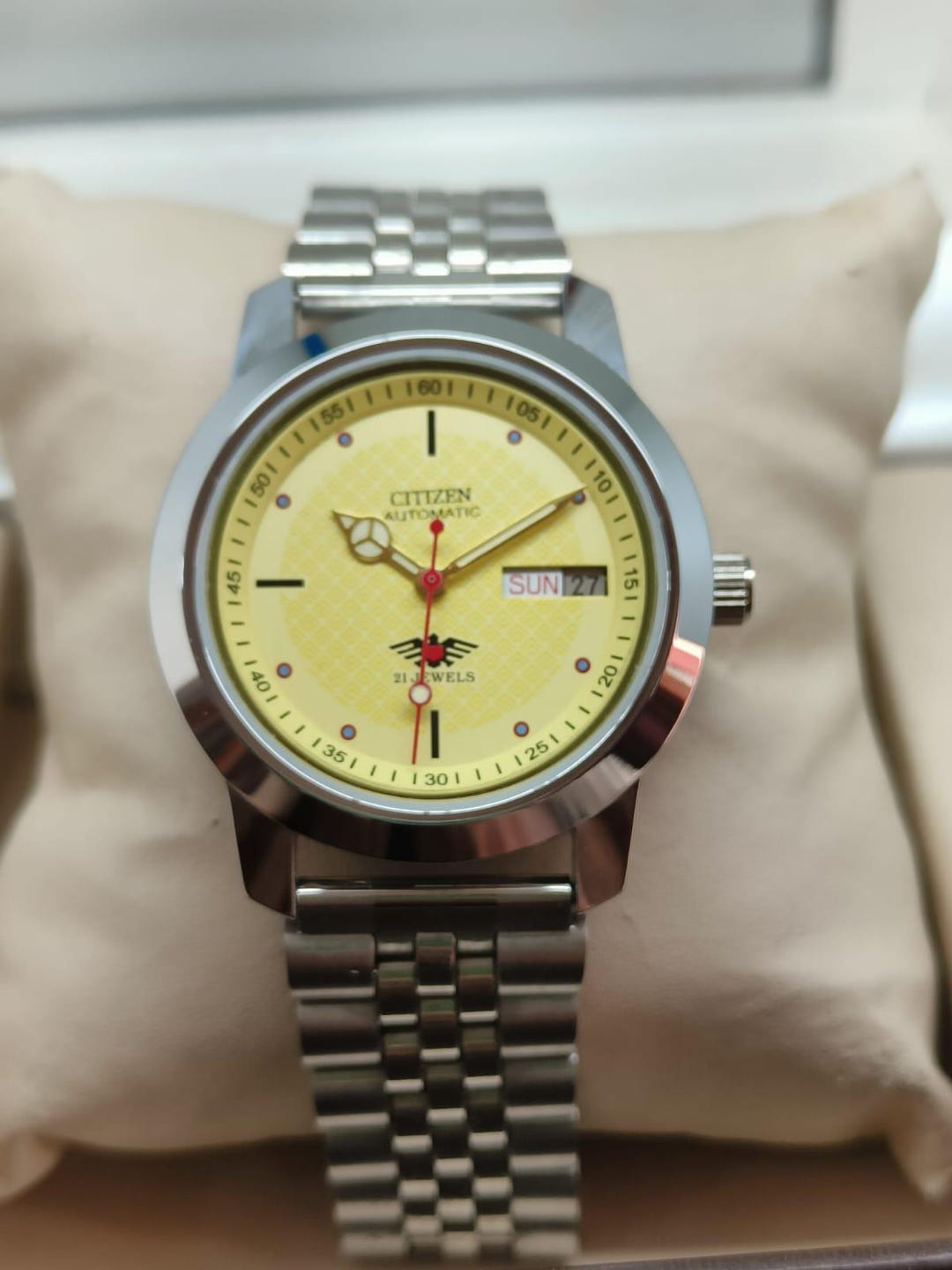 Citizen Automatic Yellow Dial Day/date 21 Jewels Stainless Steel Men's ...