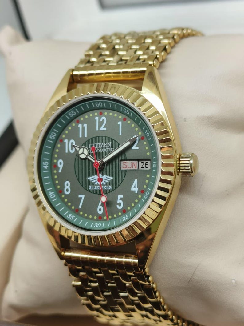 Citizen Automatic Green Dial Day-date 21 Jewels Gold Plated Wrist Watch ...