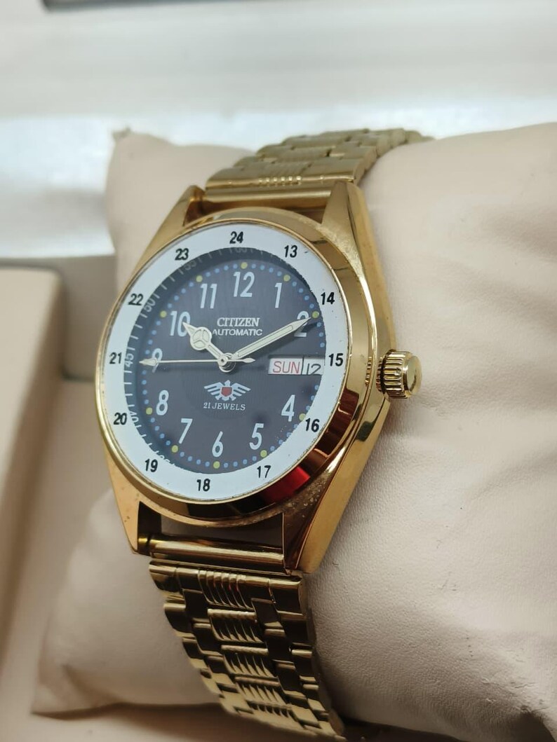 Vintage Citizen Automatic Watch: Blue Dial, Gold Plated, 21 Jewels - Etsy