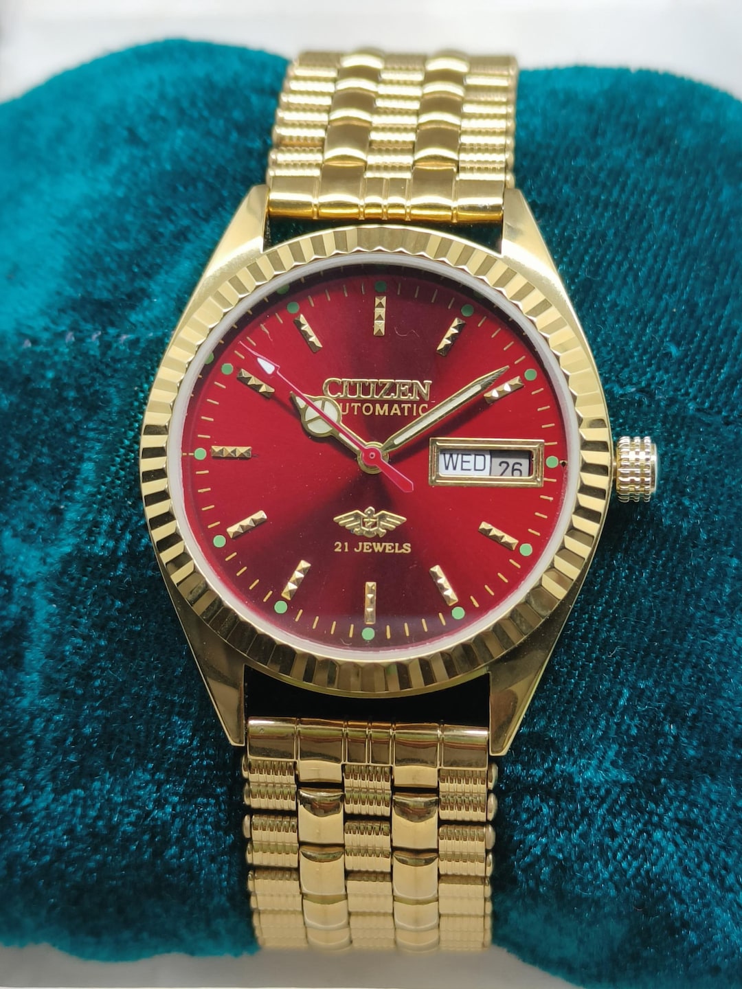 Vintage Citizen Automatic Unisex Wrist Watch Red Dial Day-date 21 ...