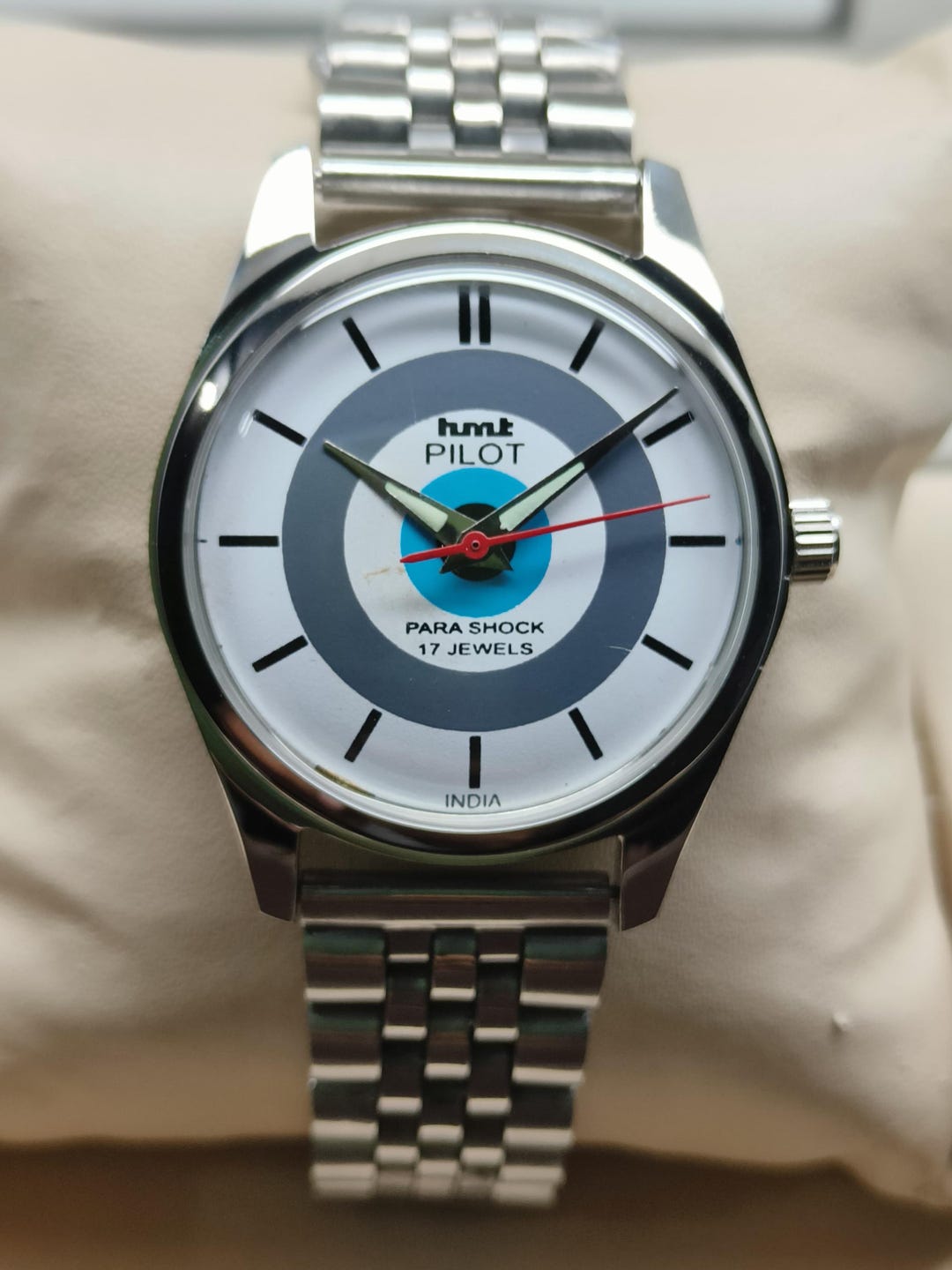 Vintage HMT Pilot Mechanical 17 Jewels Men’s Watch White Dial Stainless ...