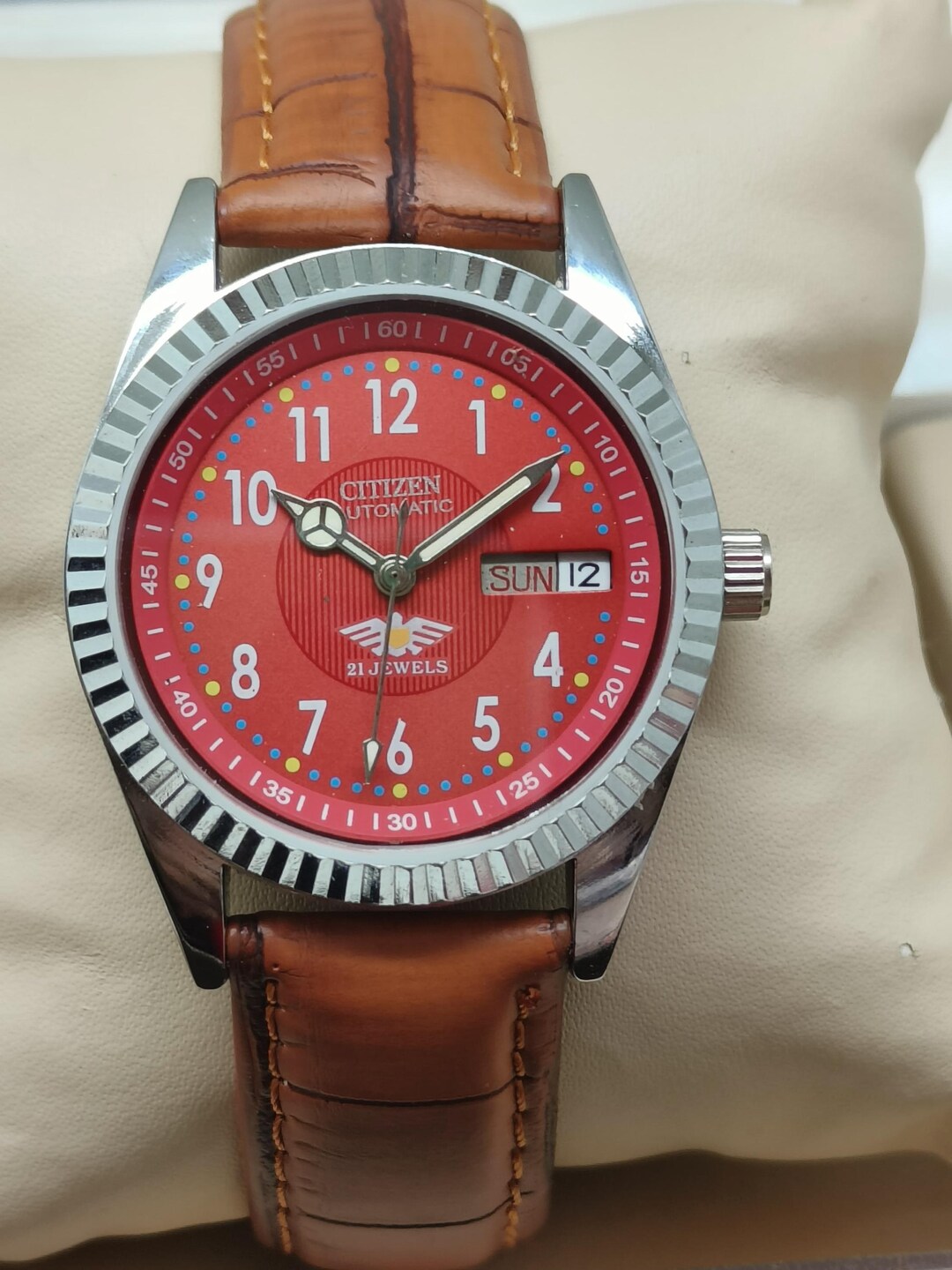 Vintage Citizen Automatic Day-date Red Dial Men’s Watch 21 Jewels ...