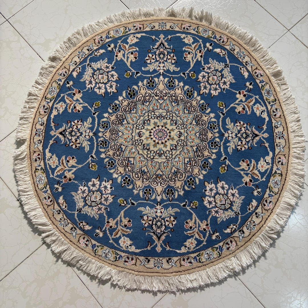 Handwoven Nain 9la Round Rug Wool and Silk Floral Medallion, 100cm - Etsy