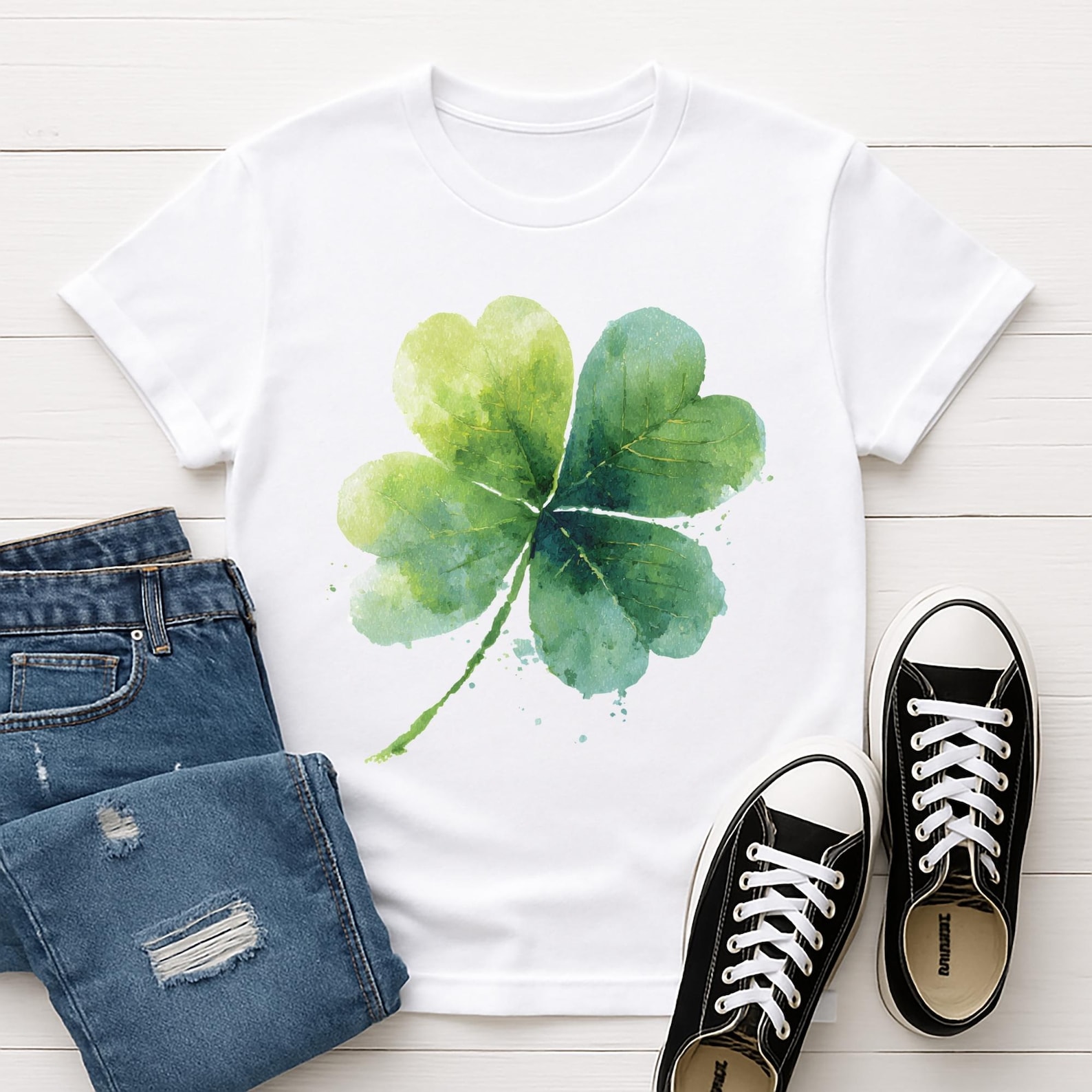 Watercolor Shamrock PNG: St Patricks Day Four Leaf Clover (digital ...