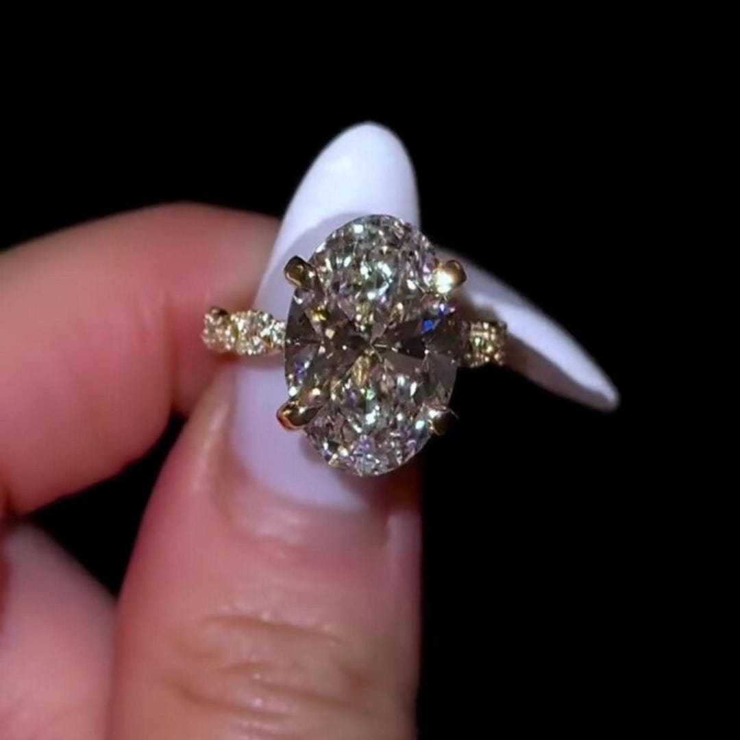 4 CT Oval Cut Moissanite Diamond Engagement Ring, 14K White Gold Ring ...