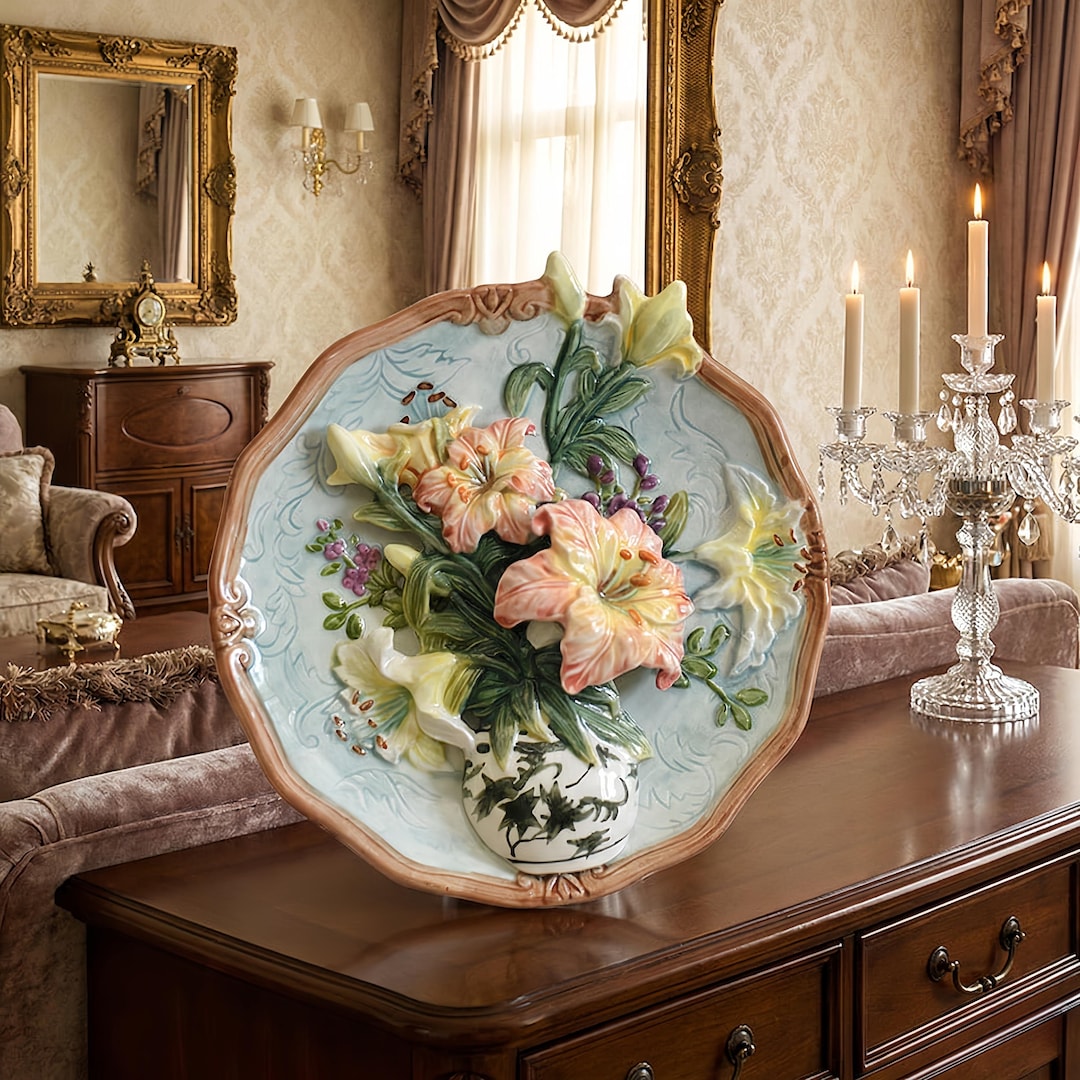 Hand-sculpted Ceramic Floral Wall Plate, Rose Lily Porcelain Art - Etsy