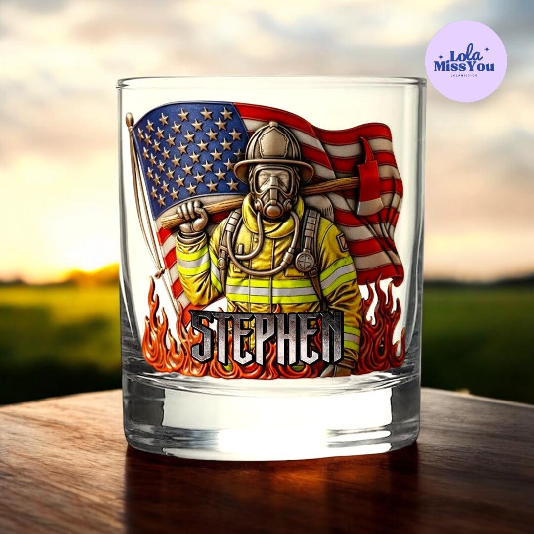 Personalized Firefighter Whiskey Glass, American Flag Fireman Gift - Etsy