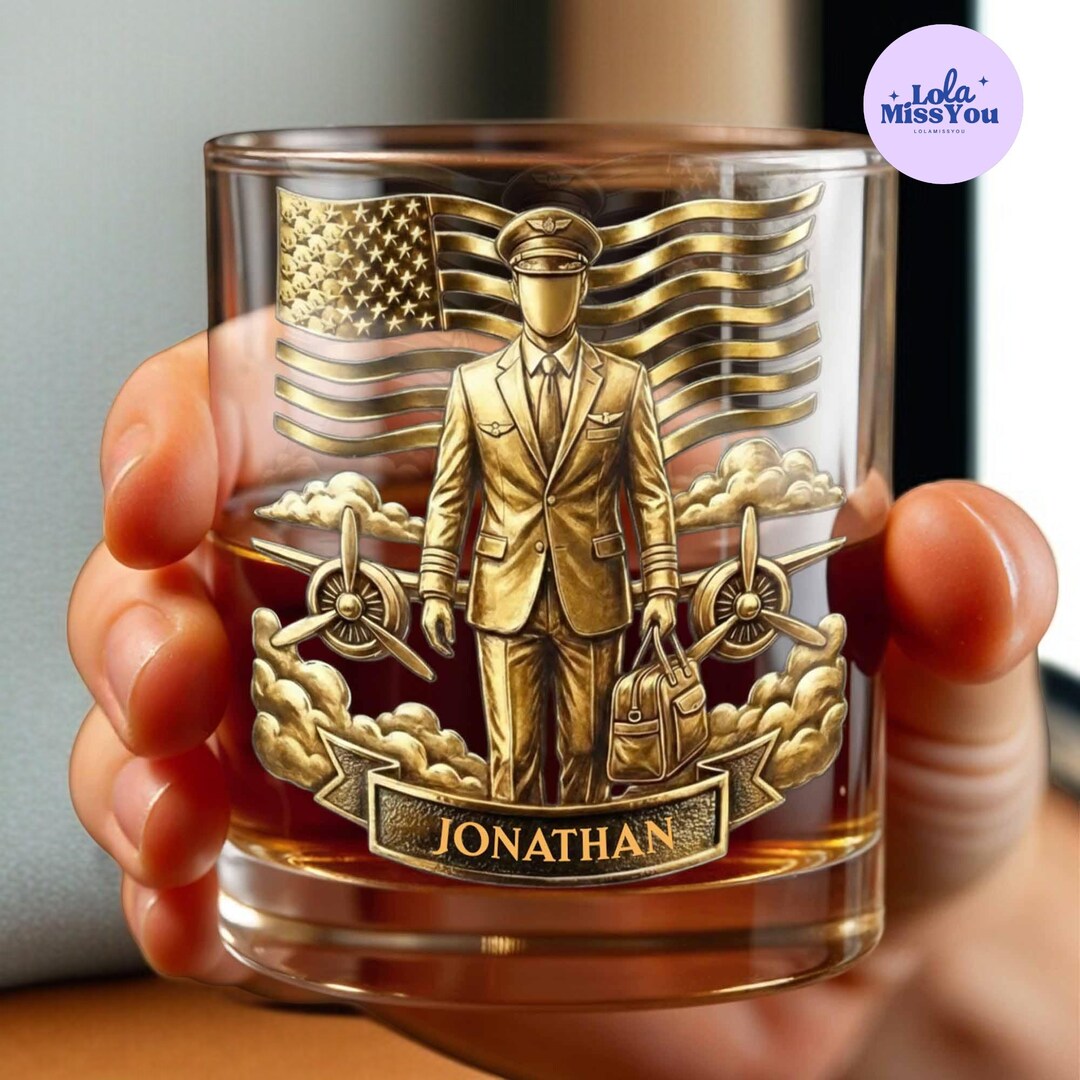 Personalized Pilot Whiskey Glass, Custom Name Aviation Rocks Glass ...