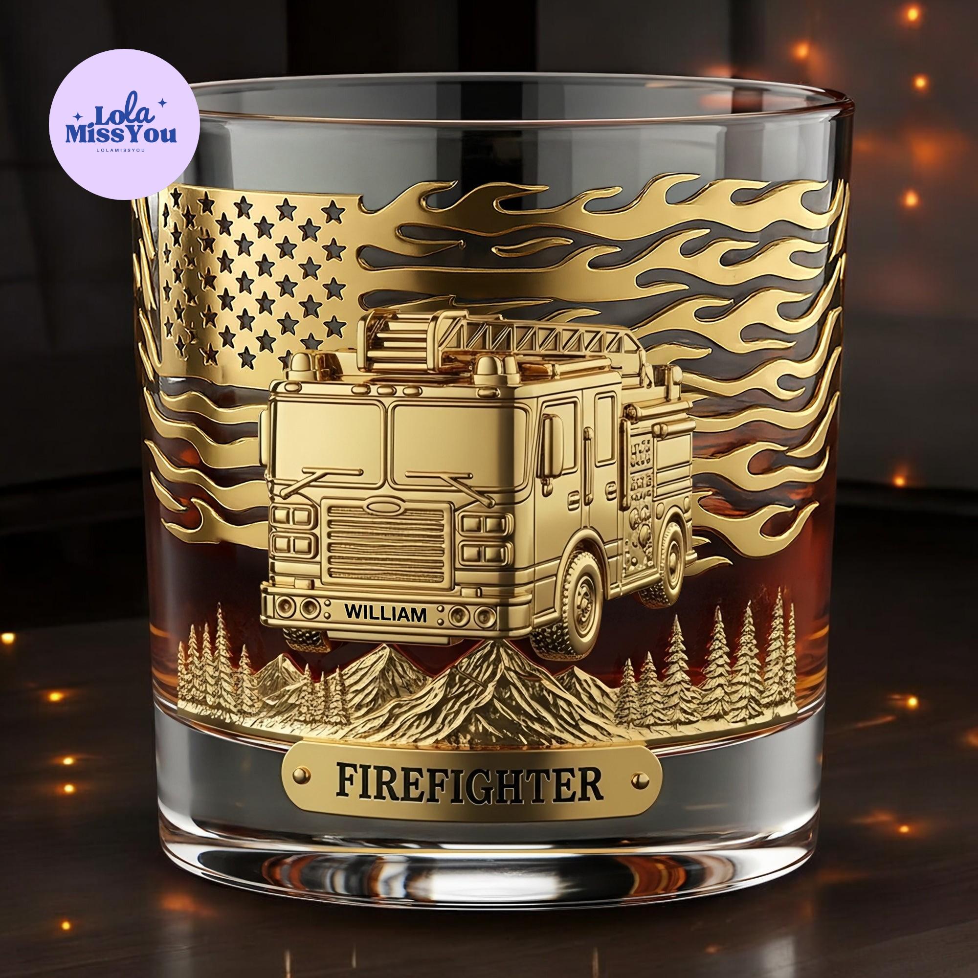 Firefighter Whiskey Glass, Personalized Fire Dept Gift, Firefighter ...