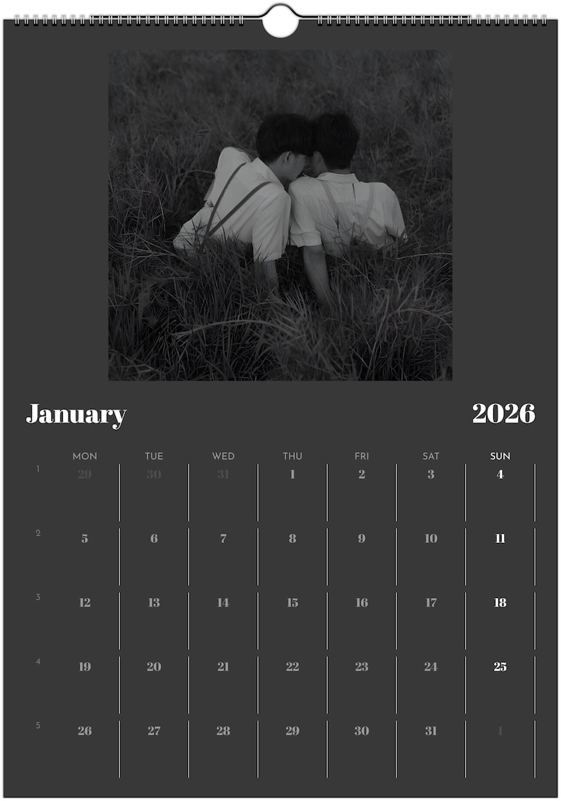 Gay Couple Calendar 2026 | Aesthetic LGBTQ Wall Calendar in Black ...