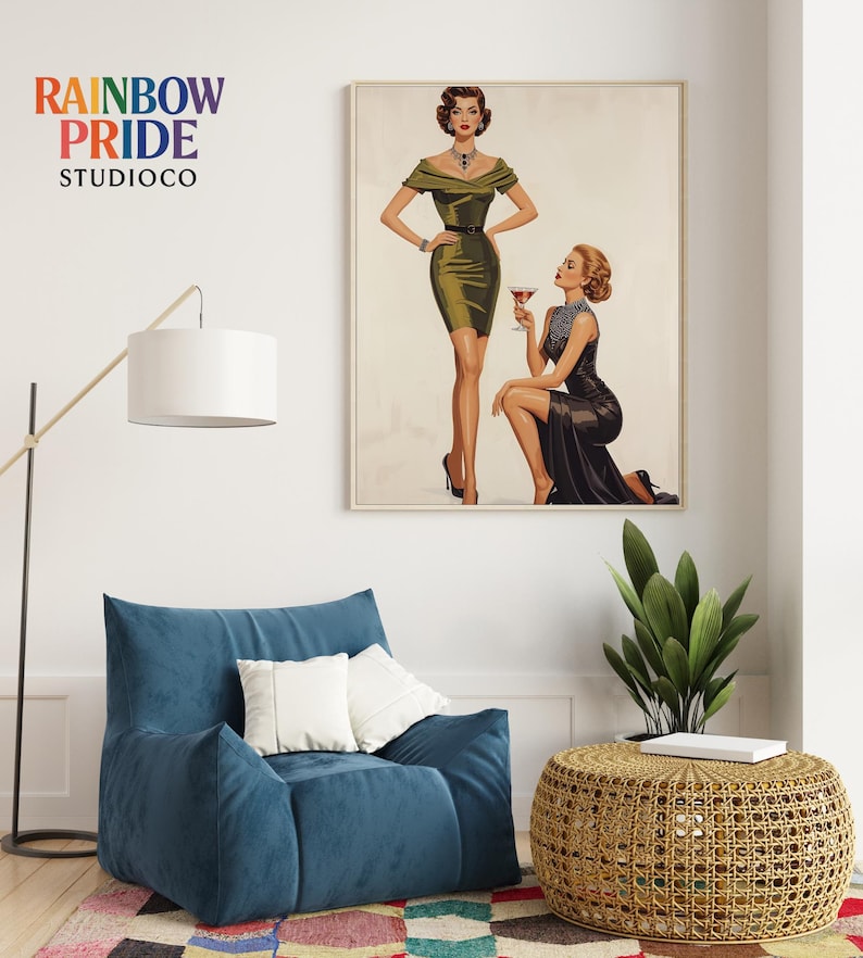 Lesbian Pulp Pin up Art | Retro WLW Cocktail Poster | Sapphic Vintage ...