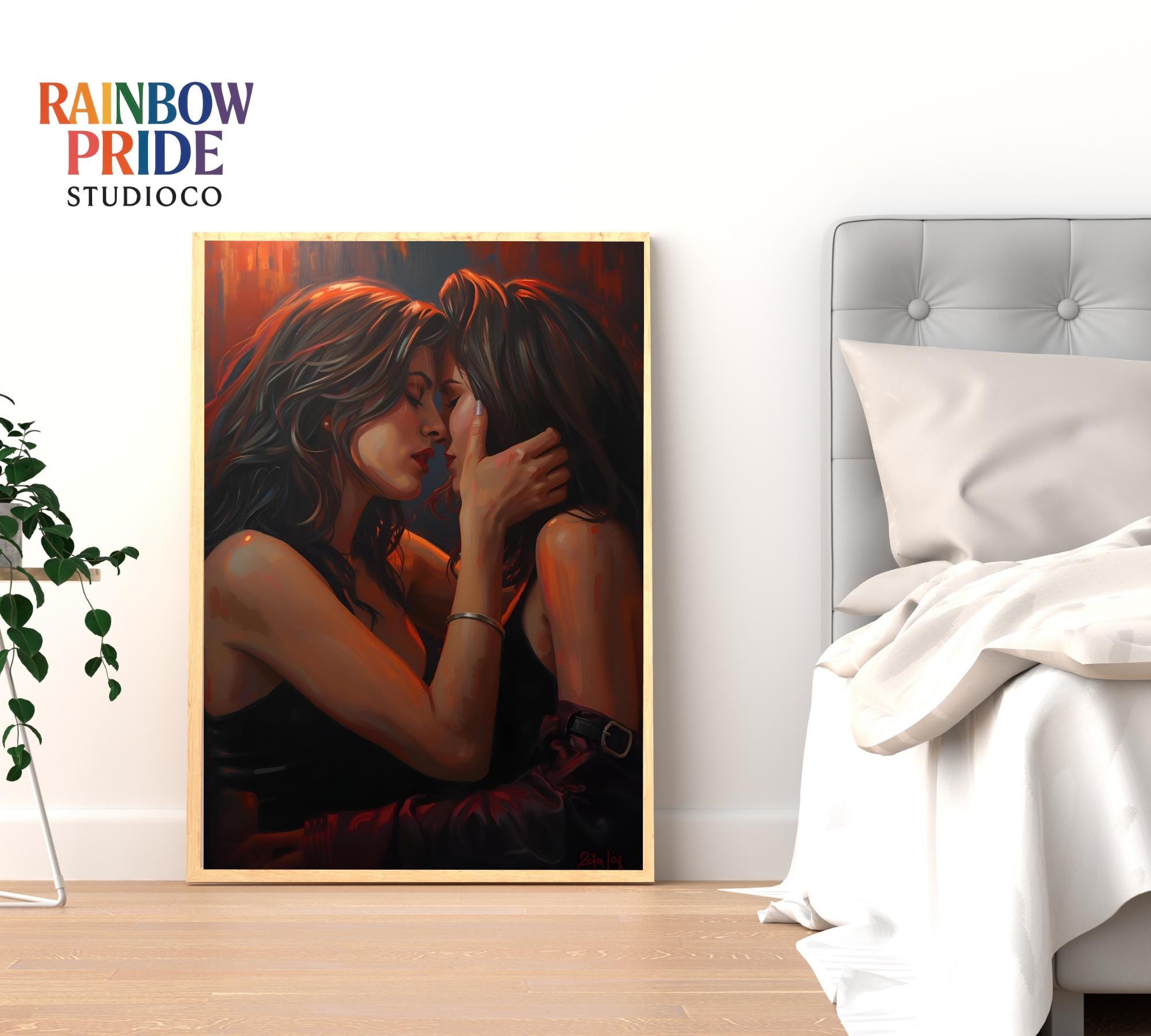 Lesbian Couple Sensual Moment Wall Art Poster Sapphic Intimate Kiss