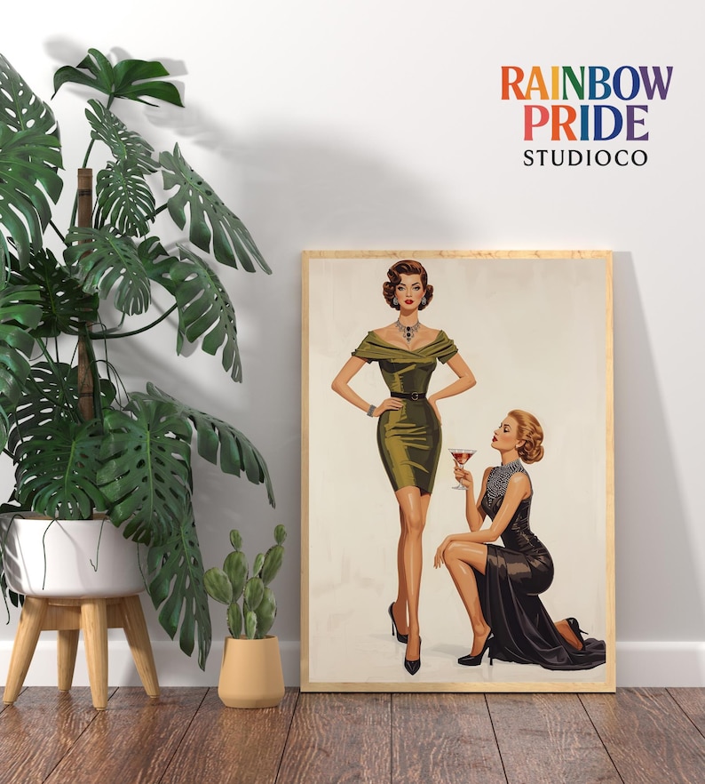 Lesbian Pulp Pin Up Art Retro Wlw Cocktail Poster Sapphic Vintage
