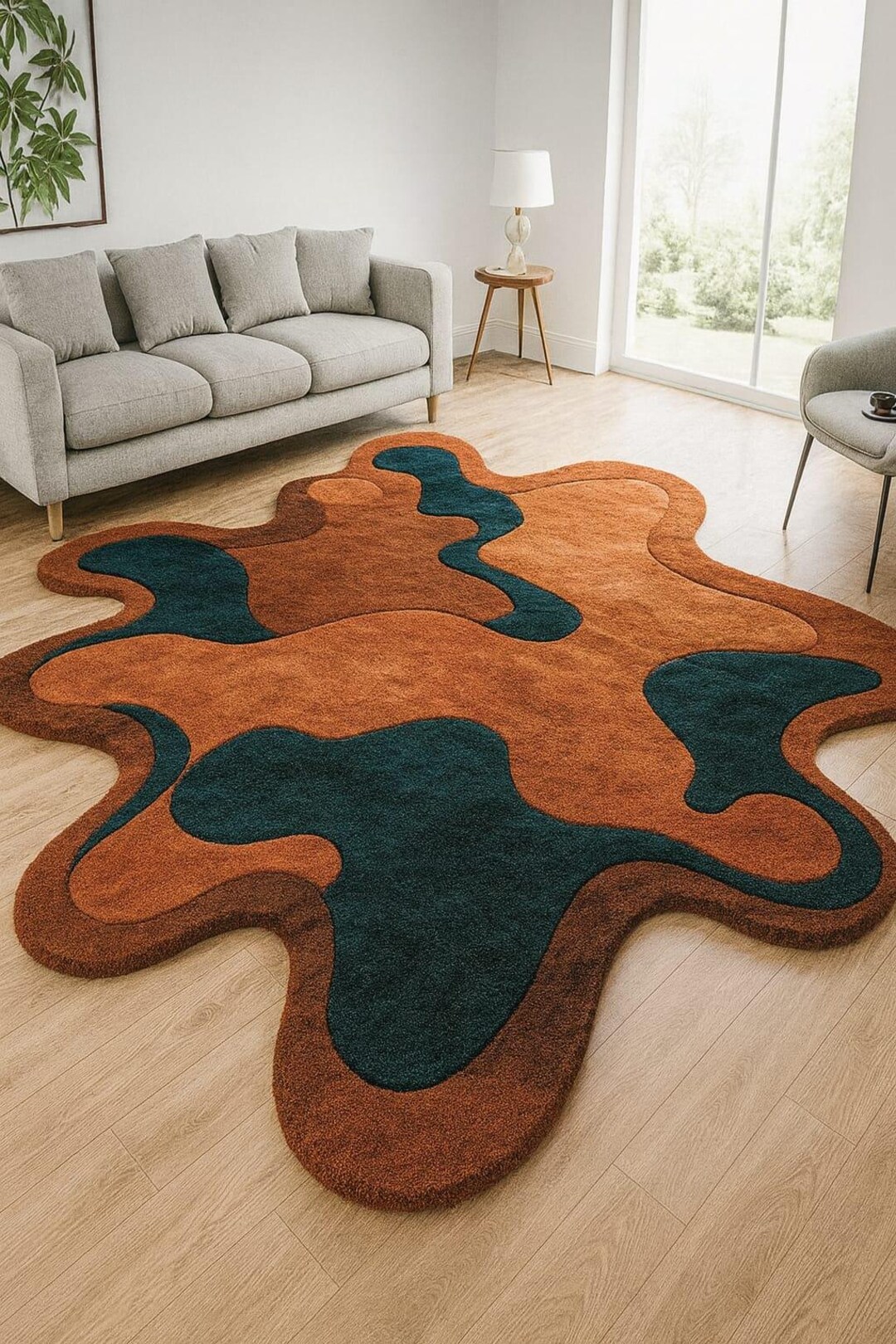 Retro Wave Wool Rug – 70s Inspired Orange & Brown Groovy Flower Carpet ...
