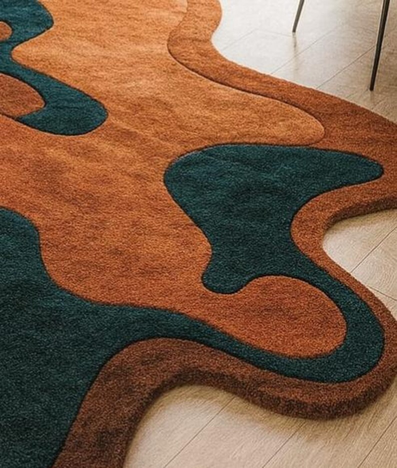 Retro Wave Wool Rug – 70s Inspired Orange & Brown Groovy Flower Carpet ...