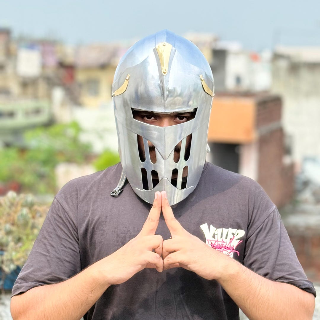 Medieval War Helm – Handcrafted Knight Helmet With Golden Detailing for ...