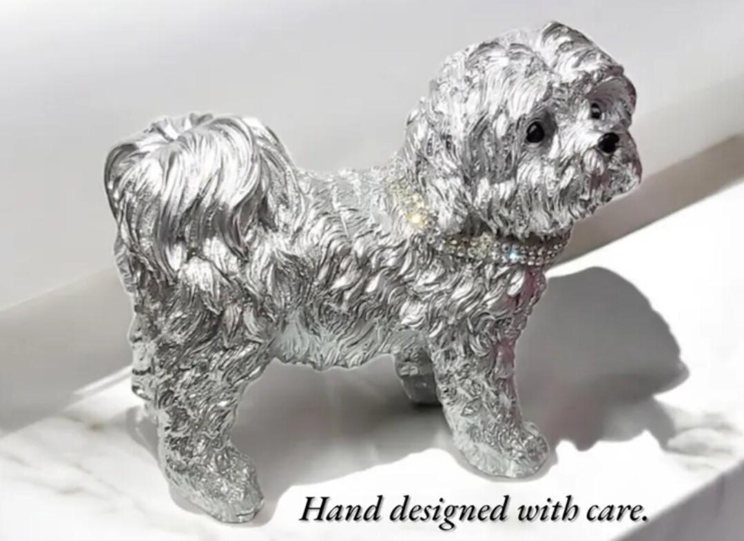 Handcrafted Chrome Silver Shih Tzu Statue With Diamante Collar - Etsy