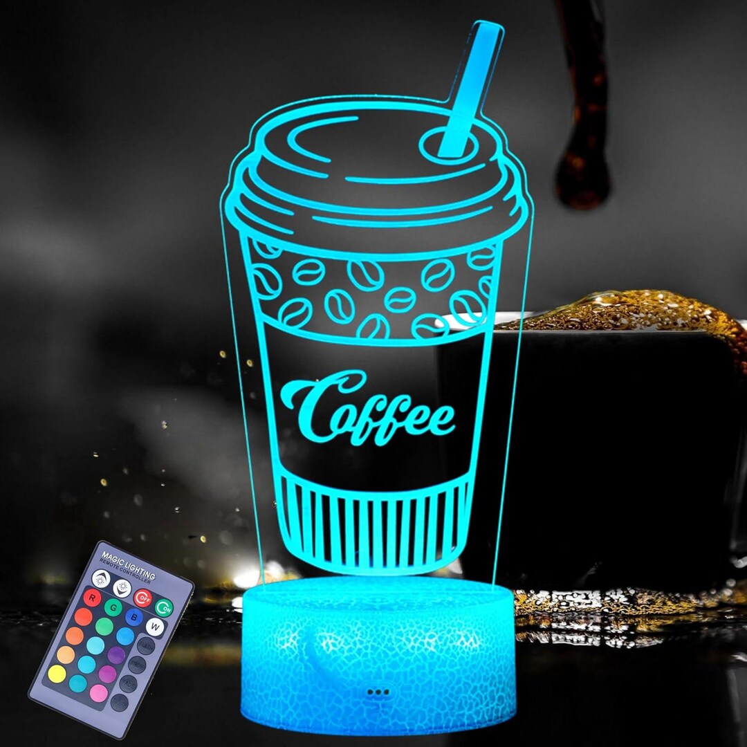 Acrylic Coffee Cup LED Night Light • 3D Illusion Lamp • Color Changing ...