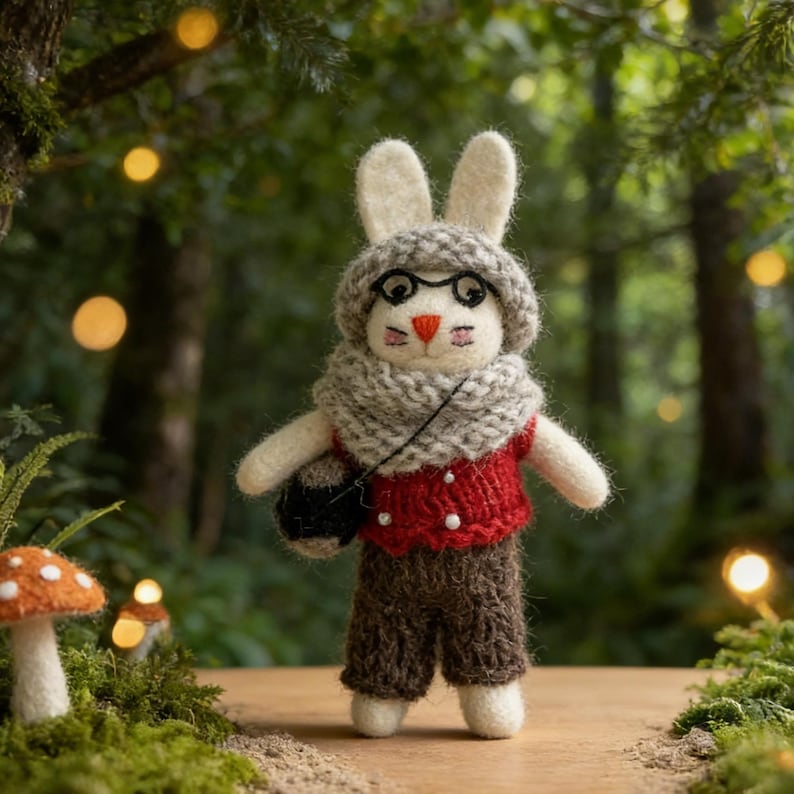 Felt Dog Figurines, Wool Animal Sculptures, Whimsical Rabbit ...