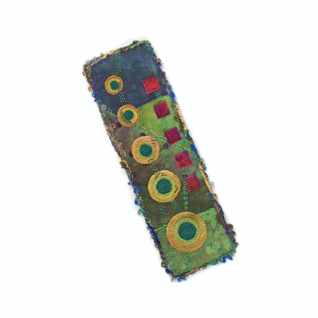 Abstract Bookmark Fiber Collage Gift Handmade Textile Art Fabric ...