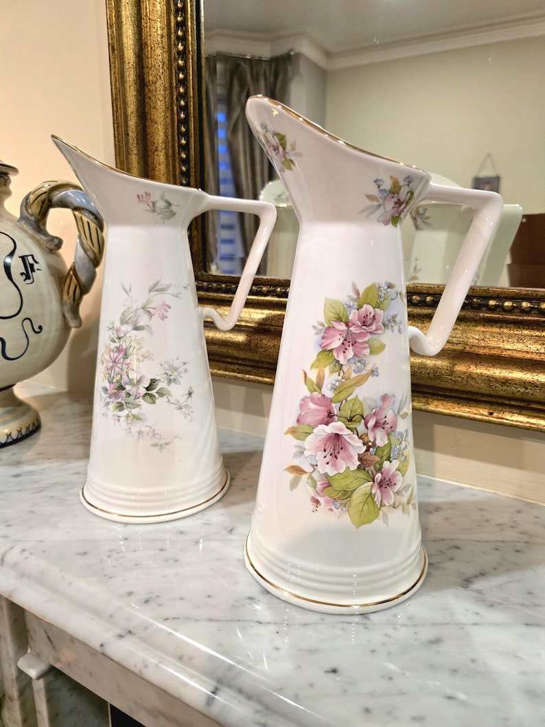 Norcroft Fine Bone China Tall Pitchers – Vintage Floral Design, Made in ...