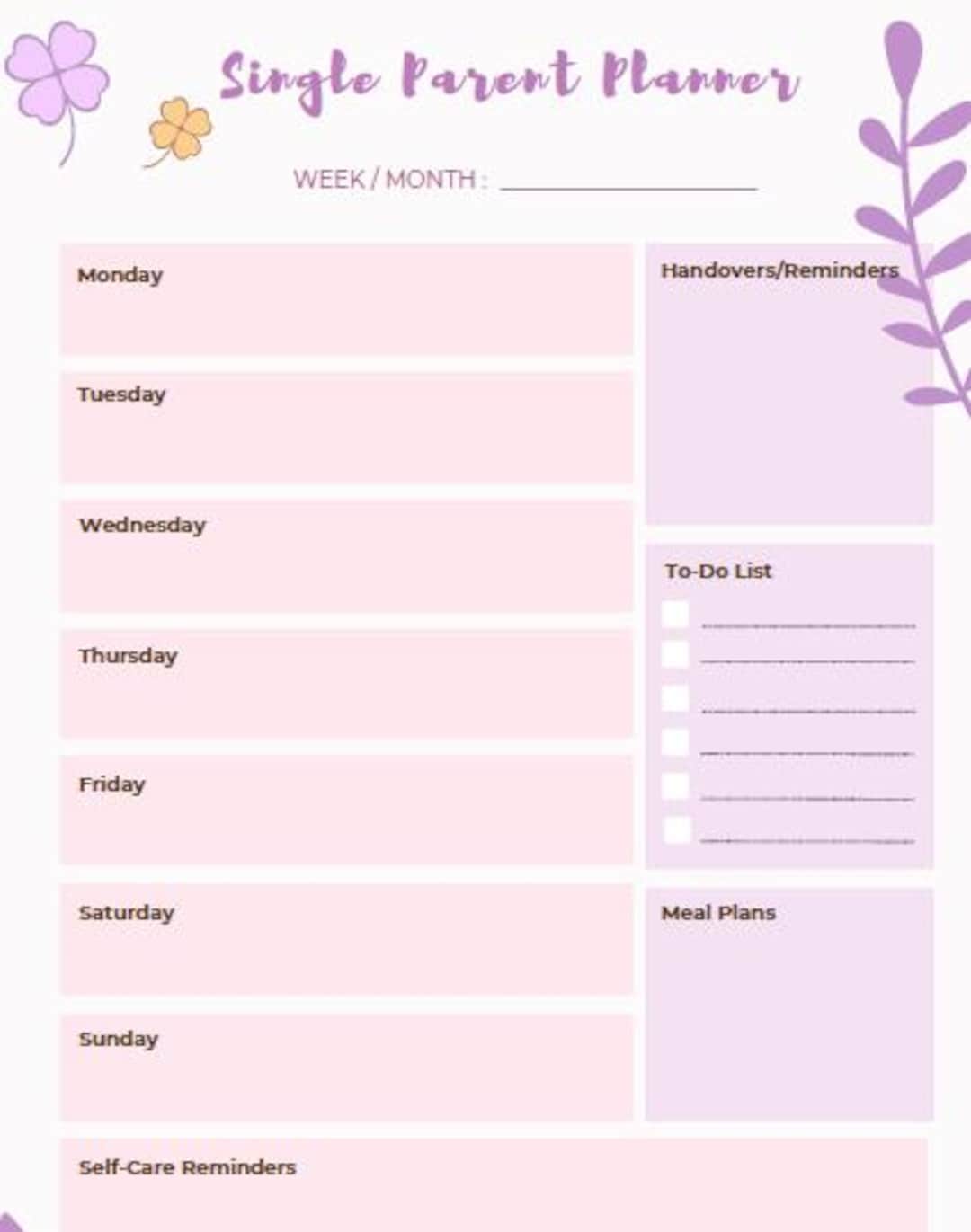 Single Parent Daily Planner Printable | PDF Instant Download | Self ...