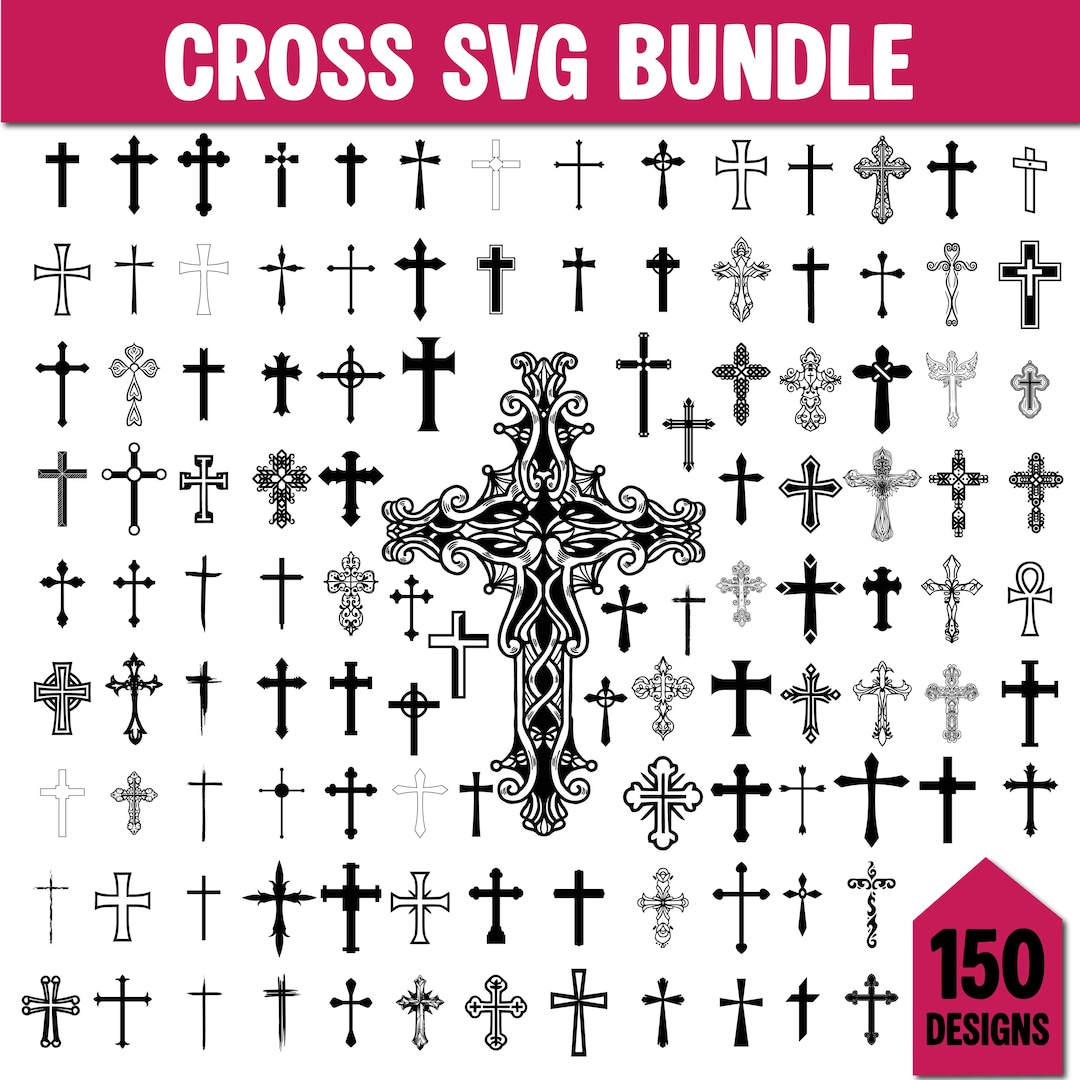 150 Christian Cross Designs SVG Bundle: Religious Clipart, Christian ...