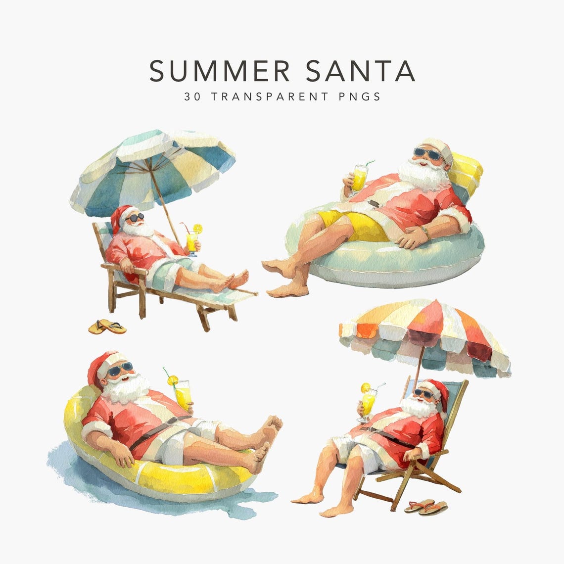 Summer Santa Clipart PNG, Tropical Christmas Clip Art, Beach Santa ...