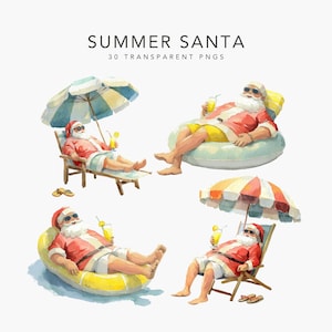 Summer Santa Clipart PNG, Tropical Christmas Clip Art, Beach Santa ...