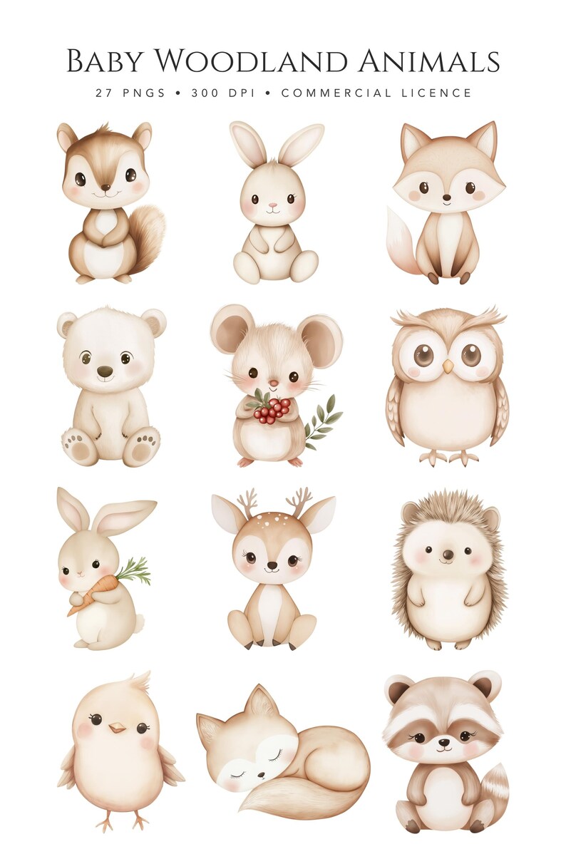 Baby Woodland Animals Clipart, Cute Forest Animals Pngs, Nursery ...