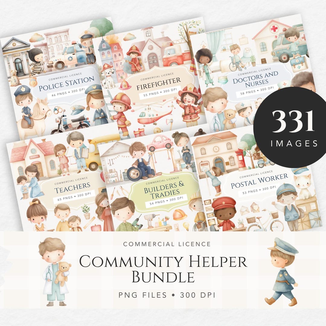 Community Helper Clipart Bundle, Watercolor Kids Professions Clip Art ...
