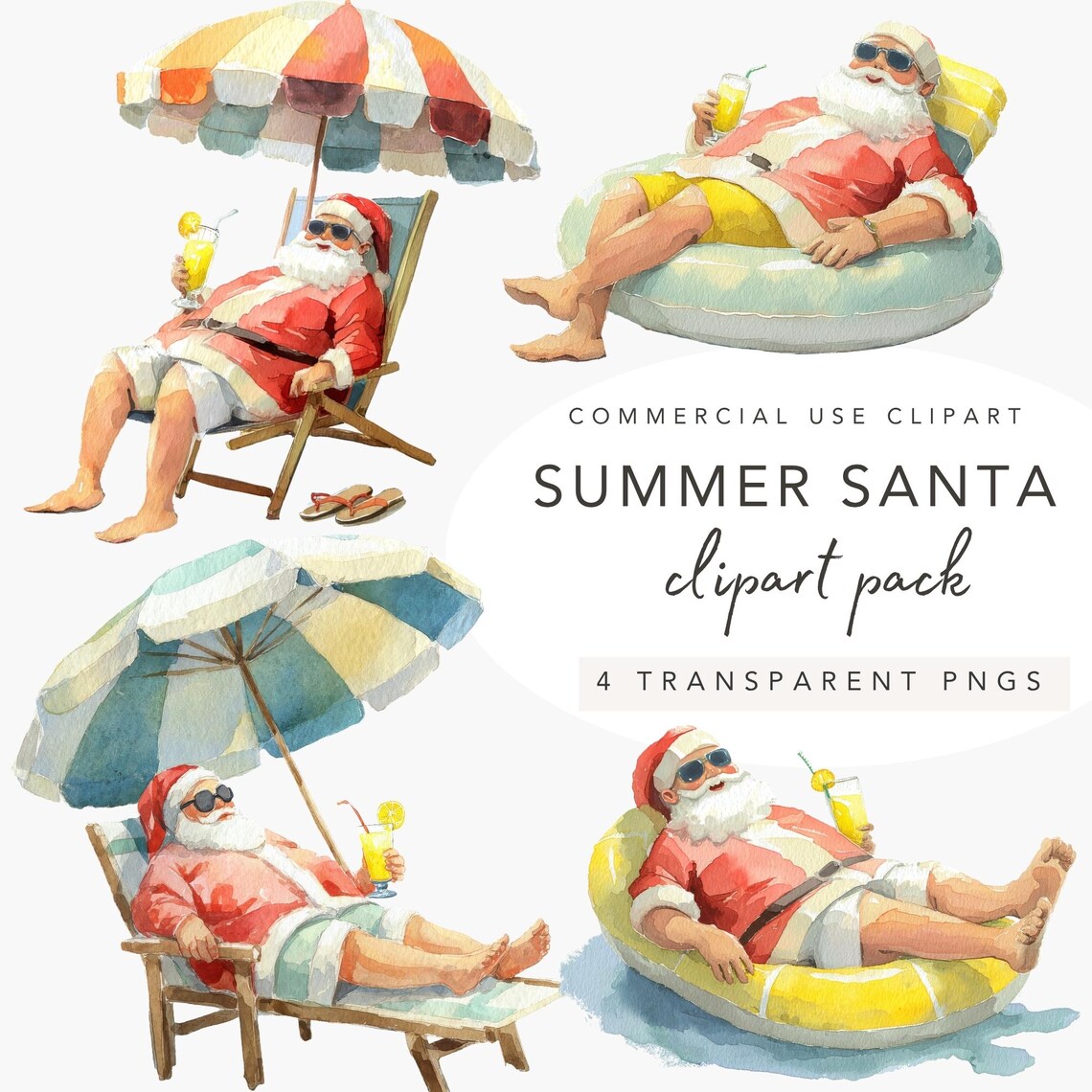 Summer Santa Clipart PNG, Tropical Christmas Clip Art, Beach Santa ...