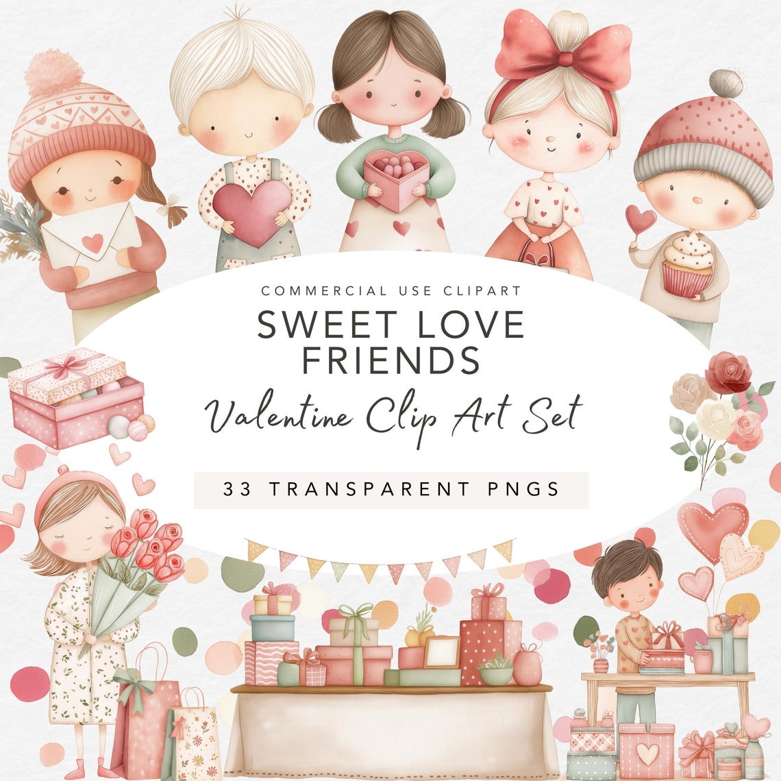Sweet Love Friends Clipart | Valentine Kids Clipart | Heart Friendship ...