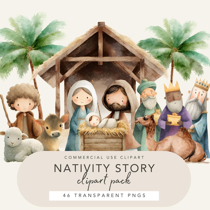 Nativity Clipart Set – Christmas Story PNG Bundle, Holy Family, Wise ...