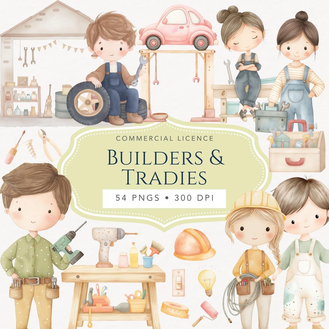 Little Builders & Tradies Clipart Set | Kids Construction Characters ...