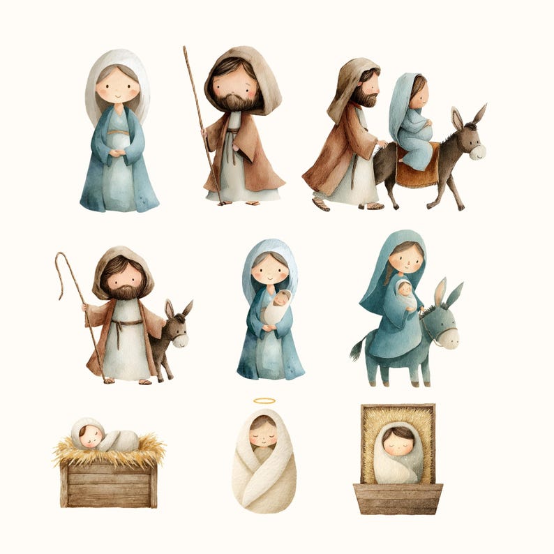 Nativity Clipart Set – Christmas Story PNG Bundle, Holy Family, Wise ...