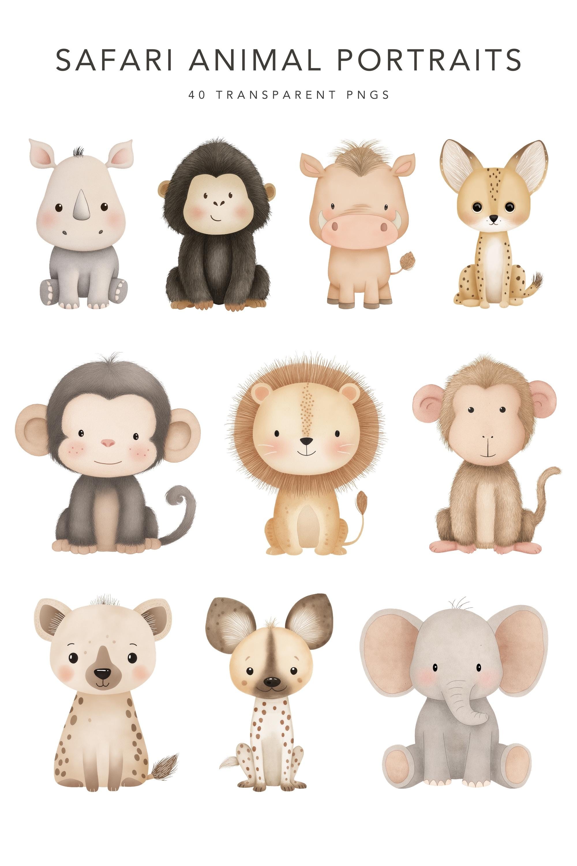 Safari Animal Clipart Set, Jungle Nursery Art, Baby Animal PNG ...