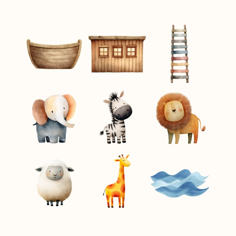 Noah’s Ark Clipart Pack, Watercolor Bible Story Pngs, Christian Sunday ...