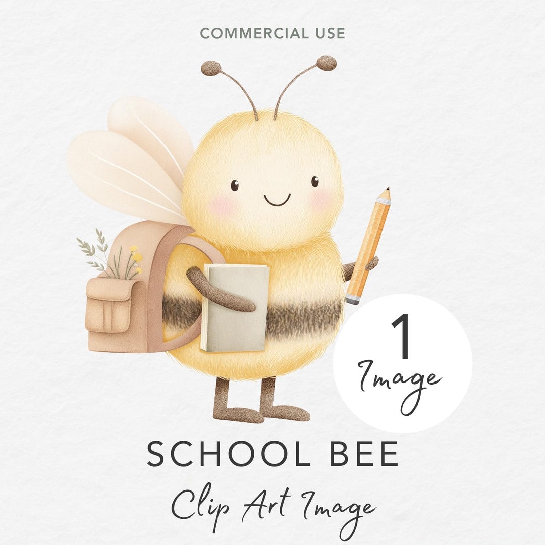 School Bee Clipart PNG, Cute Back to School Bee With Pencil & Backpack ...