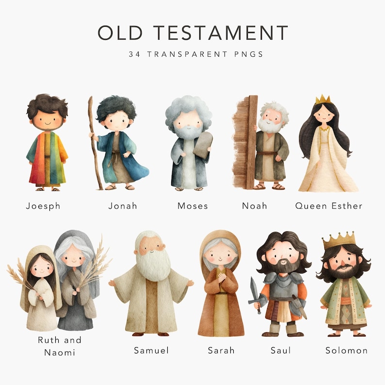 Old Testament Bible Story Clipart | Christian Watercolor Characters and ...