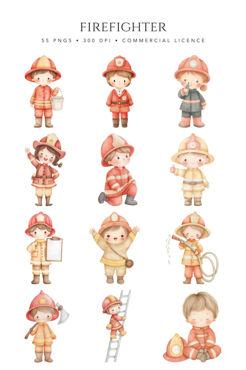 Firefighter Clipart Bundle, Kids Firefighter Clipart, Community Helpers ...