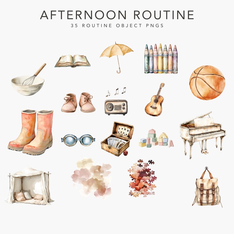 Watercolor Clipart Bundle: Kids Routine, Playtime Graphics (digital ...