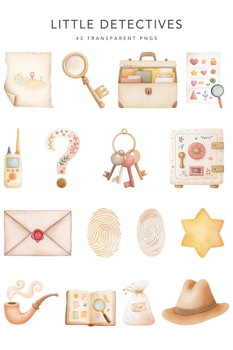 Watercolor Detective Clipart, Kids Mystery Characters, Party Pngs - Etsy
